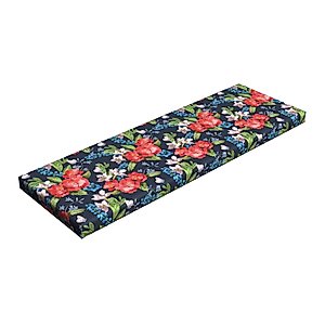 Ambesonne Floral Bench Pad, Watercolor Bouquet of Flowers with Blueberries Green Leaves and Little Butterflies, Standard Size HR Foam Cushion with Decorative Fabric Cover, 45" x 15" x 2", Multicolor