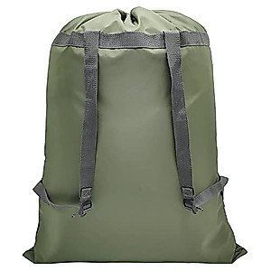 Army Green Laundry Bag Backpack, 27” x 34”Sturdy Laundry Bag with Shoulder Straps Drawstring Closure Heavy Duty Foldable Laundry Backpack for College, Travel, Laundromat, Apartment,Camping