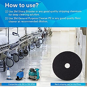 3M Black Stripper Pad 7200, 20 in, 5/Case