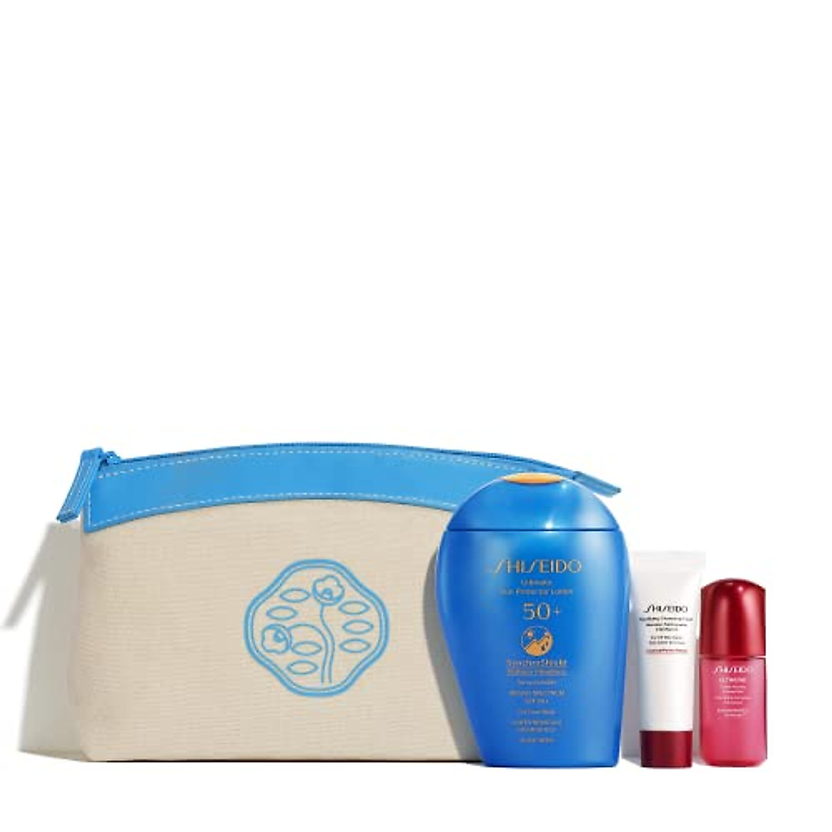 Shiseido Ultimate Active Sun Protection Set - Includes Ultimate Sun Protector Lotion SPF 50+, Clarifying Cleansing Foam, Ultimune Power Infusing Concentrate & Reusable Pouch