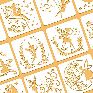BENECREAT 12PCS Plastic Drawing Templates 12x12 Inches Angel & Fairy Moon Flowers Pattern Painting Template Stencil for Scrabooking Card Making, DIY Wall Floor Decoration