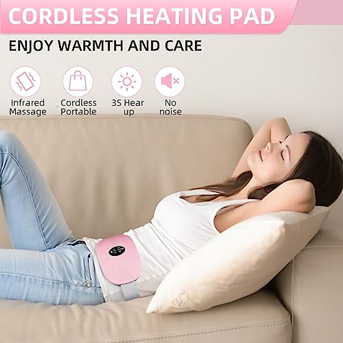 kissleaf Heating Pad,Portable Cordless Heating Pad Fast Heating,Heating Pads for Cramps with 3 Heat Levels and 3 Vibration Massage Modes,Menstrual Heating Pad Gift for Women and Girl