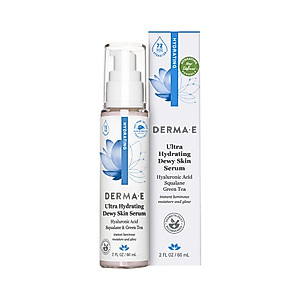 DERMA E Ultra Hydrating Serum with Hyaluronic Acid and Green Tea – All Natural, Antioxidant-Rich Serum – Smoothes Skin – Concentrated Facial Serum, 2oz