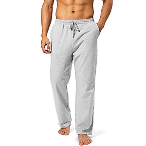 Pudolla Men's Cotton Yoga Sweatpants Athletic Lounge Pants Open Bottom Casual Jersey Pants for Men with Pockets (Netral Gray Large)