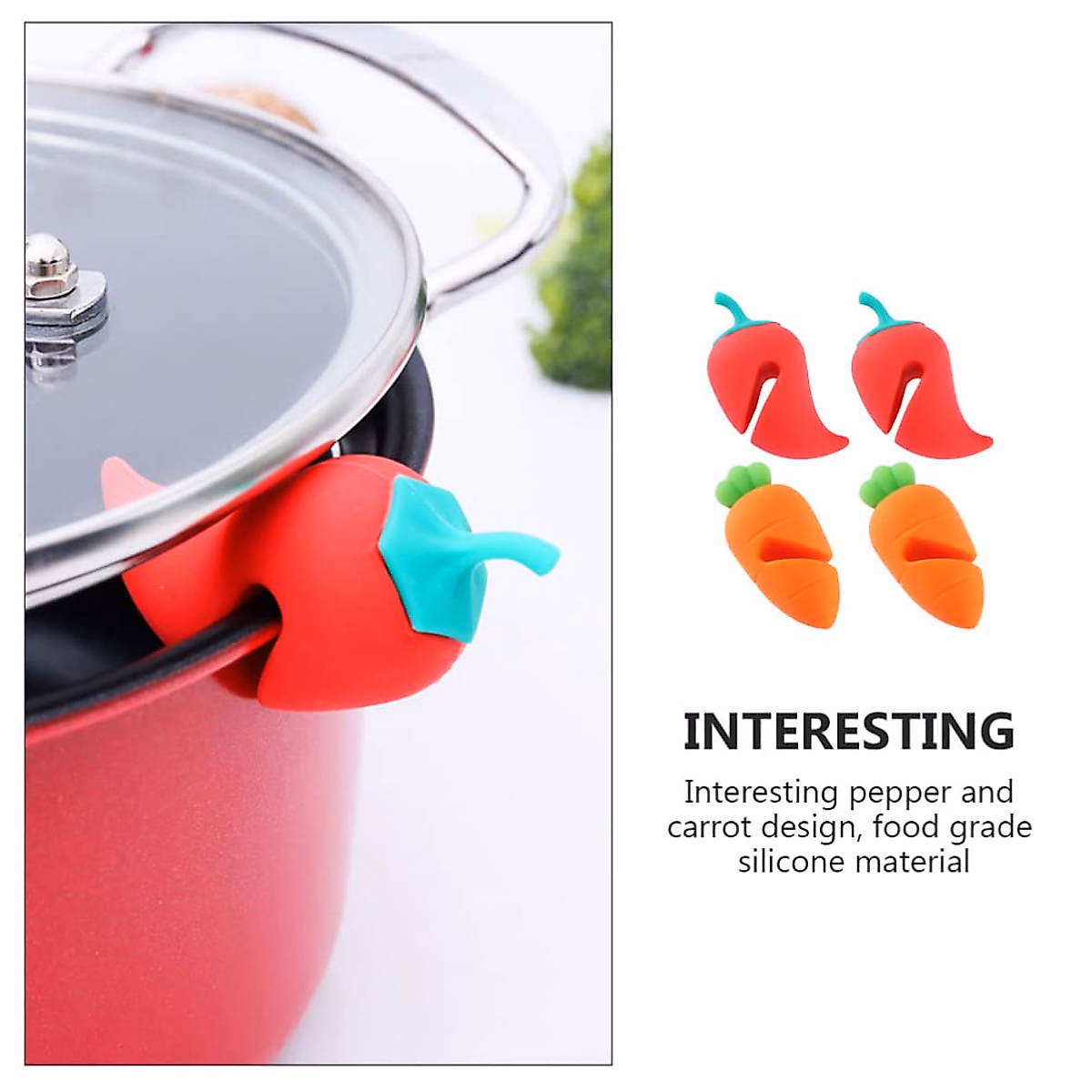 Cabilock 8Pcs Silicone Spill-proof Lid Lifter Boil Stoppers Lid Lifts Carrot Chili Kitchen Pot Lid Holders Lid Stand Heat Resistant Holder Keep The Lid Open