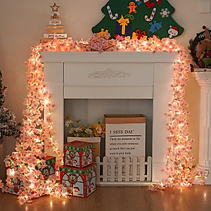 Cherry Blossom String Lights Artificial Flowers Outdoor Hanging Silk Flowers Garland for Wedding Party Home Bedroom Decor Pink Room Decor Aesthetic