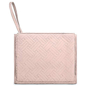 BAGSMART Travel Hanging Jewelry Organizer Case Foldable Jewelry Roll with Hanger for Journey-Rings, Necklaces, Bracelets, Earrings, Soft Pink