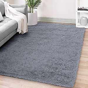 FVVRAX Fluffy Large Area Rug for Bedroom Living Room, 4x6 Grey Rug Shaggy Carpet for Bedroom, Soft Fuzzy Shag Carpet for Kids Boys Girls Room, Plush Throw Nursery Rug for College Dorm Home Decor