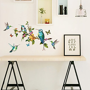 Hummingbirds Wall Stickers Flying Birds Butterfly Flower Leaf Window Decals Decorations Murals Wall Art Decorative Sticker for Kids Living Room Bedroom Nursery Playroom Jungle Party Decor Supplies
