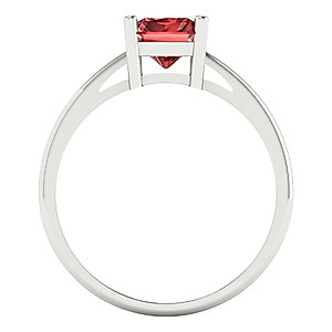 Clara Pucci 1.95ct Emerald Cut Solitaire Natural Scarlet Red Garnet 4-Prong Classic Designer Statement Ring 14k White Gold for Women