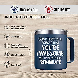 Abledn Christmas Gifts for Men - Sometimes You Forget You're Awesome Inspirational Coffee Mug, Cool Birthday Gifts for Men, Him, Husband, Dad, Brother, Guy, Boyfriend - 14Oz Navy Blue