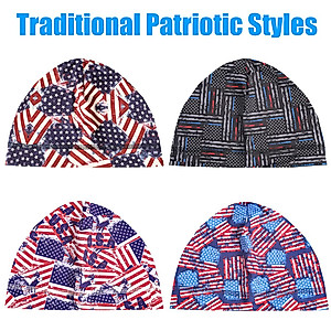 Sweat Wicking Skull Beanie Helmet Liner Running Hat Cycling Caps Cooling Cap US Flags Skullcap Liners Fits Under Motorcycle Helmets for Men and Women (Patriotic Pack)