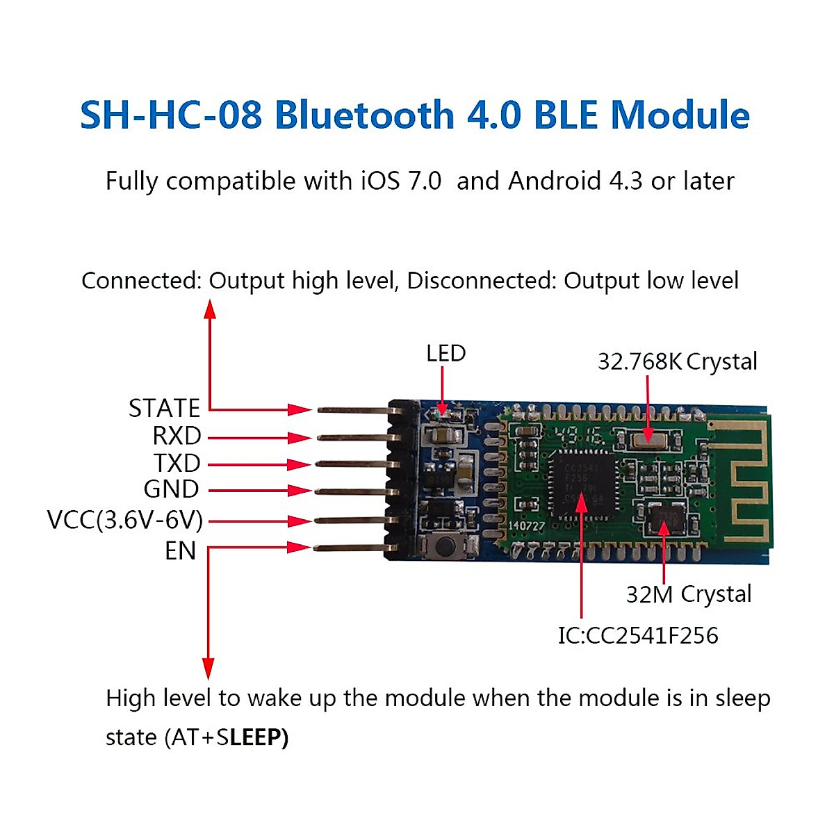 DSD TECH SH-BT-08 Bluetooth 4.0 BLE Slave Module to UART Transceiver for Arduino Compatible with iOS