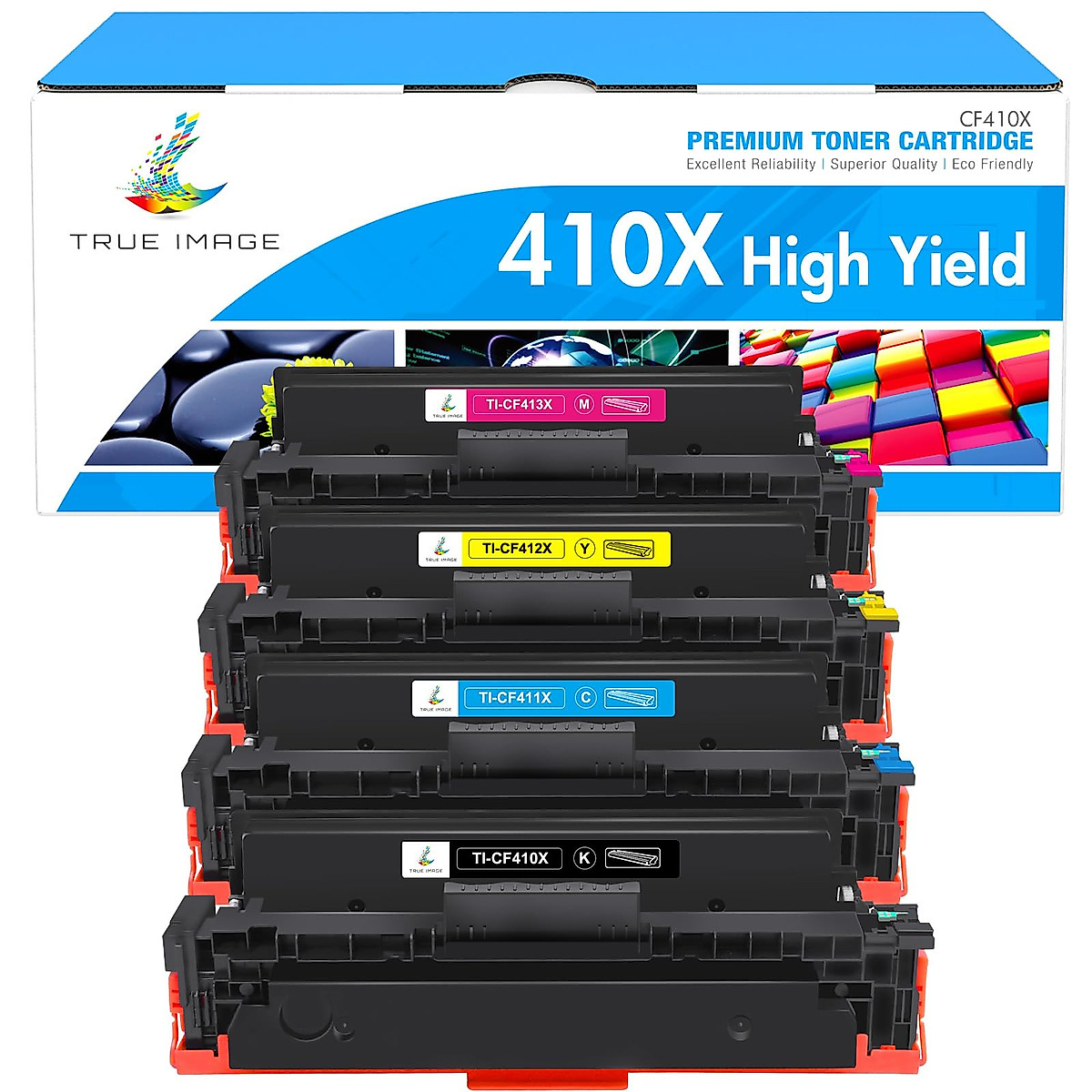 TRUE IMAGE Compatible Toner Cartridge Replacement for HP 410X 410A CF410X CF411X CF412X CF413X to use with Color Pro MFP M477fdw M477fdn M477fnw Pro M452dn M452nw M452dw Printer Toner Ink (4 Pack)