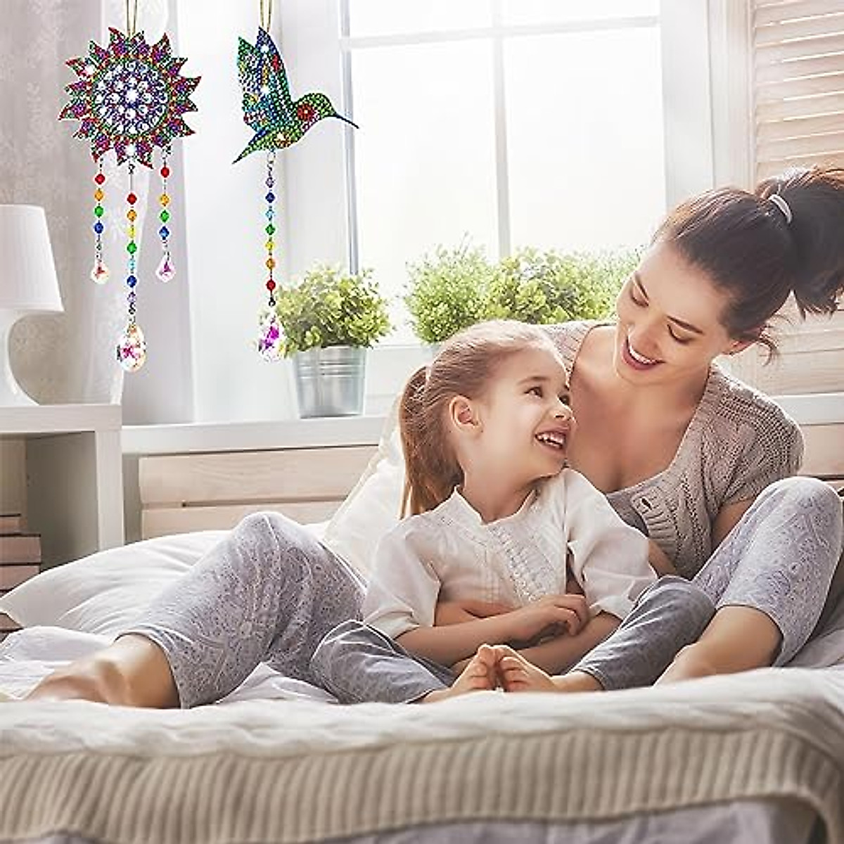 Diamond Painting Sun Catchers, 3 Pack Diamond Art Wind Chimes Diamond Art Kits, Wind Chime Kit Diamond Art Kits for Adults Crafts for Adults Women (Butterfly & Hummingbird & Sun)