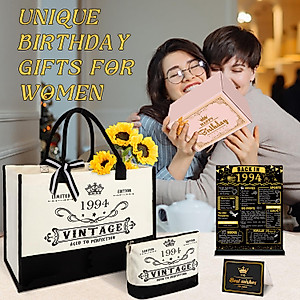 30th Birthday Gifts for Women Canvas Tote Bag Travel Gear, Unique 30 Years Old Birthday Gifts for Mom Wife Aunt Friends Her Turning 30, Vintage 1994 Beach Bag & Cosmetic Bag & Back in 1994 Poster