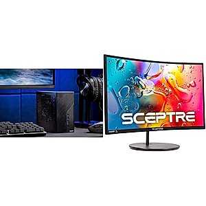Skytech Mini PC X1 Gaming PC Desktop & Sceptre 24" Curved 75Hz Gaming LED Monitor Full HD 1080P HDMI VGA Speakers, VESA Wall Mount Ready Metal Black 2019 (C248W-1920RN)
