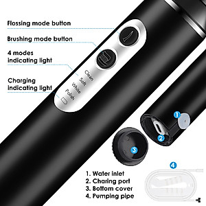 Electric Toothbrush with Water Flosser Combo, 3 in 1 Ultrasonic Toothbrush & Dental Oral Irrigator & Tooth Cleaner with 4 Modes, One Switch from Sonic Brushing to Water Flossing for Home Travel