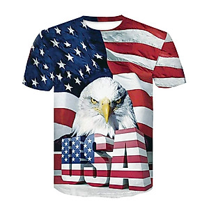 Cerbukt Men's American Flag 3D Print with The Eagle T-Shirt,Multicolored3,L