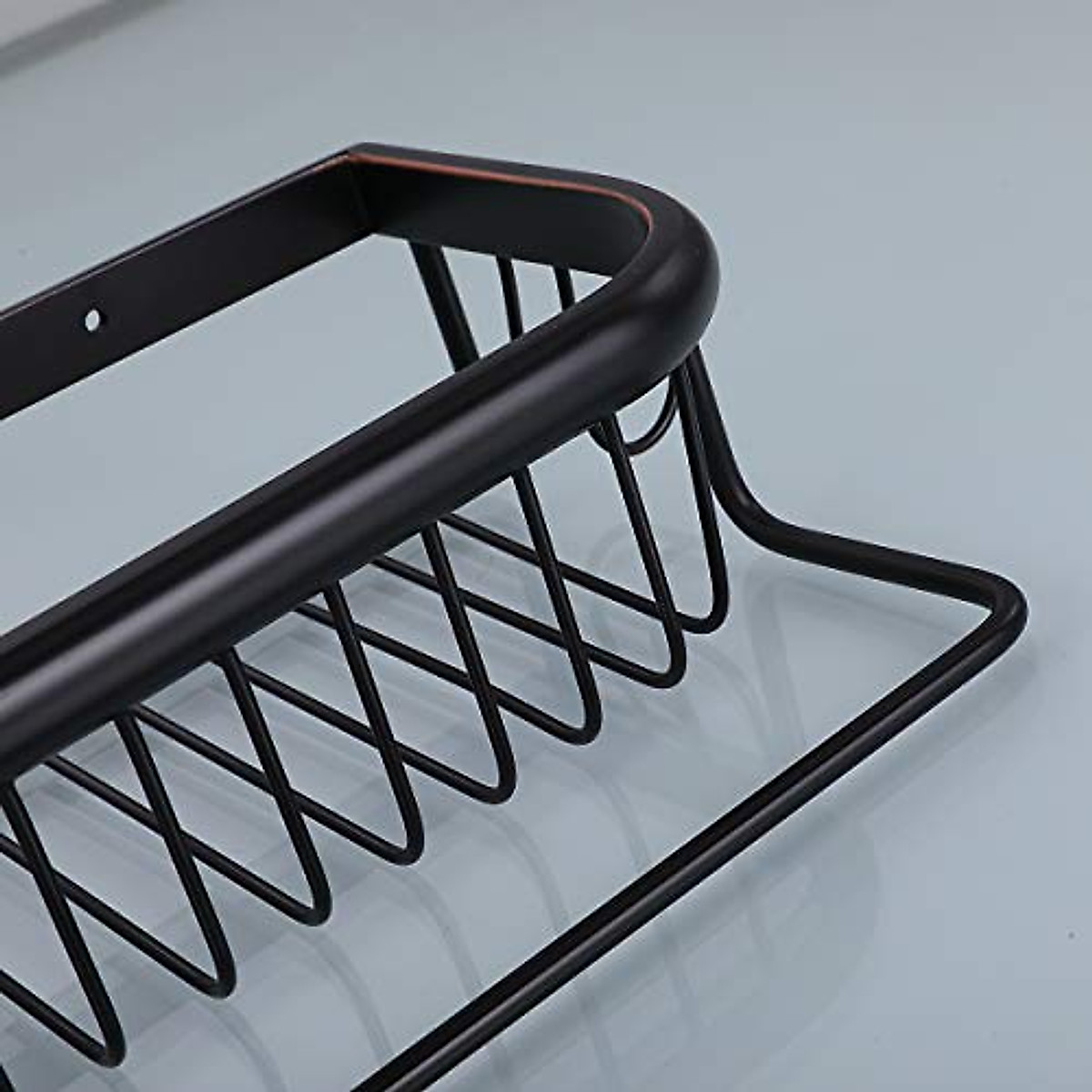 VINSNI Wall Mounted Shower Caddy Bathroom Shelf Solid Brass Shower Shampoo Holder Storage Basket with Towel Bar Oil Rubbed Bronze