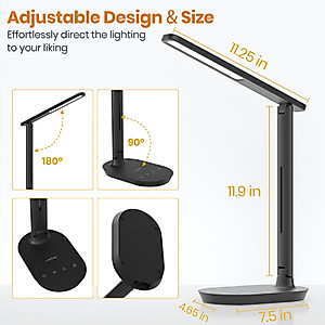 LASTAR LED Desk Lamp, Dimmable Eye-Protecting Table Lamps with Night Light, USB Charging Port, 4 Color Temperature Modes, 5 Brightness Levels, 1H Timer, Touch Control for Home Office Bedroom