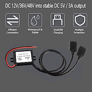 MEIRIYFA 12V to 5V USB Converter DC Buck Module 12V 36V 48V Step-Down Convert to 5V Dual USB Female 10-55V to 5V 3A 15W Adapter DC to DC Regulator Car Power Converter