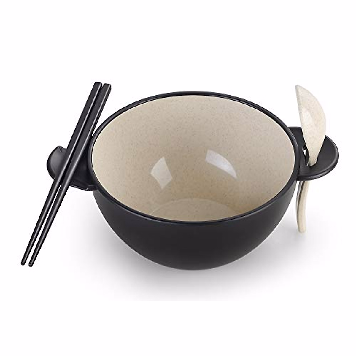 Ozeri Earth Ramen Bowl Set, Made from Plant-Derived and Other Natural Materials,993 ml, One Size, Black with Beige, 6-Piece