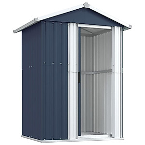 Tidyard Garden Shed Anthracite 49.6inx38.4inx69.7in Galvanized Steel Outdoor Tool Storage House, Metal Lockable Garden Equipment Organizer for Patio Backyard Terrace Furniture