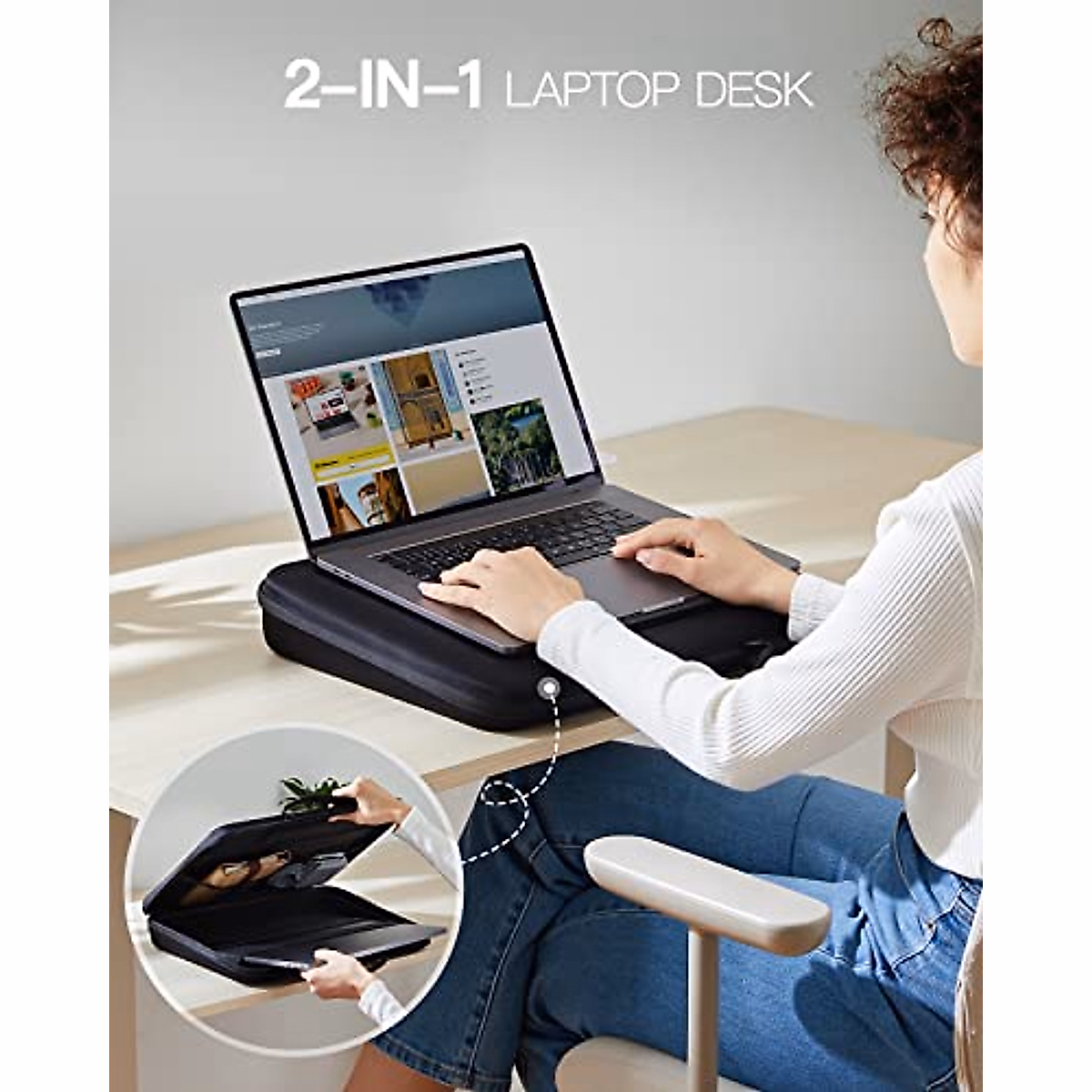 HUANUO Laptop Bag, 2-in-1 Portable Laptop Desk for Laptops up to 15.6 Inch, Lap Desk for Laptops with Large Storage Space, Laptop Bags, Cases, Briefcases & Sleeves for Home Office and Business Travel