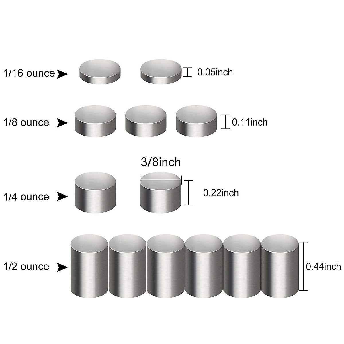Coopay 4 oz. Tungsten Weights 3/8 Inch Incremental Cylinders Car Incremental Tungsten Weights Compatible with Pinewood Car Derby Weights to Optimize Your Car for Speed, 4 Sizes
