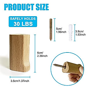 GAUYEBY Wood Wall Hooks 6 Pack, Natural Wooden Rustic Wall Hook, Handmade Coat Hooks Hat Hooks, Modern Decorative Hooks, Heavy Duty Robe Hook for Hanging Bathroom Towels Clothes Hanger (Beech)