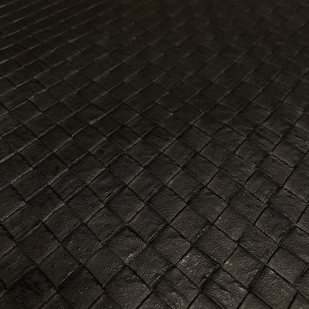 Woven Faux Leather Fabric, Embossed Soft Basketweave Vinyl, Textured Crafts DIY and Upholstery Pleather Sheets - Individual 1 Yard Cut 36"x54" (Black)