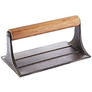 HIC Harold Import Co. 43202 Rectangular Bacon Press and Steak Weight, Heavyweight Cast Iron with Wooden Handle, For Grill Panini Burgers Bacon and Sausage