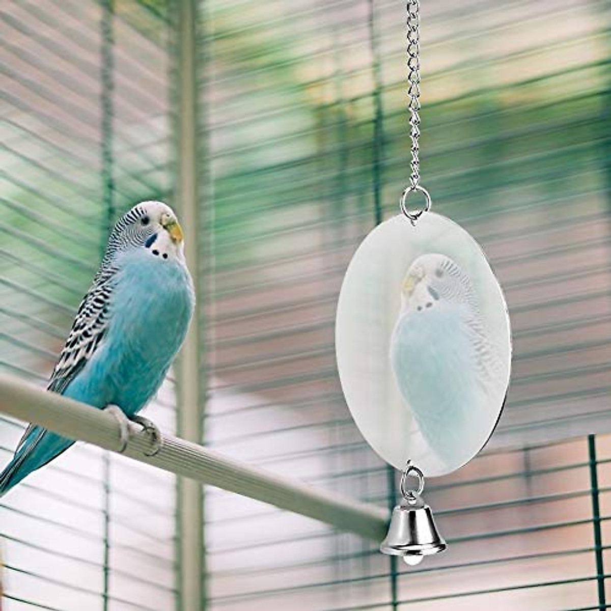 Bird Cage Toy Bird Mirror, Stainless Steel Bird Mirror Toy with Bell Swing Hanging Ringer for Parakeet Cockatiel Conure Budgie Lovebird Cockatoo Canary Finch Cage Accessories