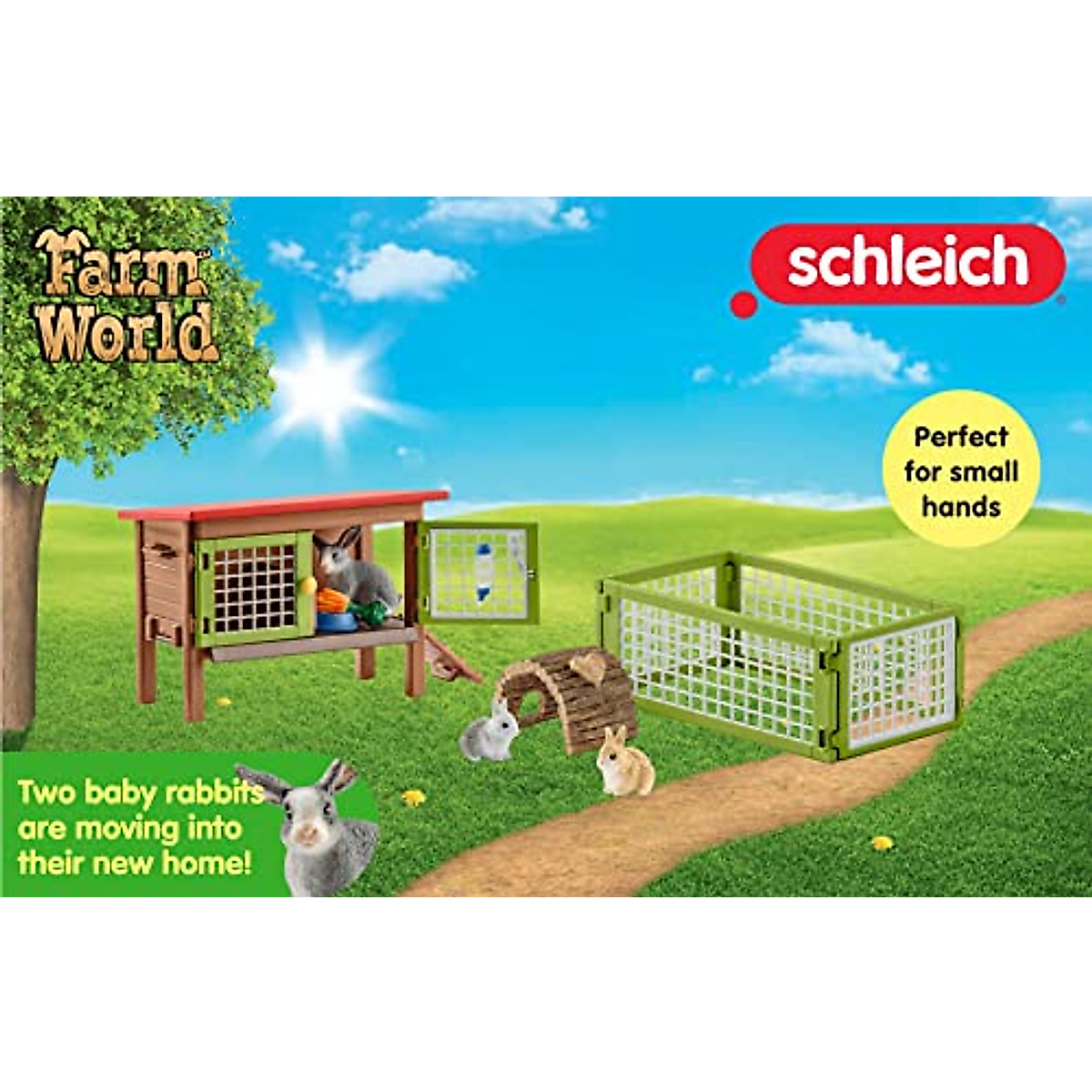Schleich Farm World, Easter Toys for Boys and Girls Ages 3-8, 8-Piece Playset, Rabbit Hutch and Bunny Playpen Toy Set