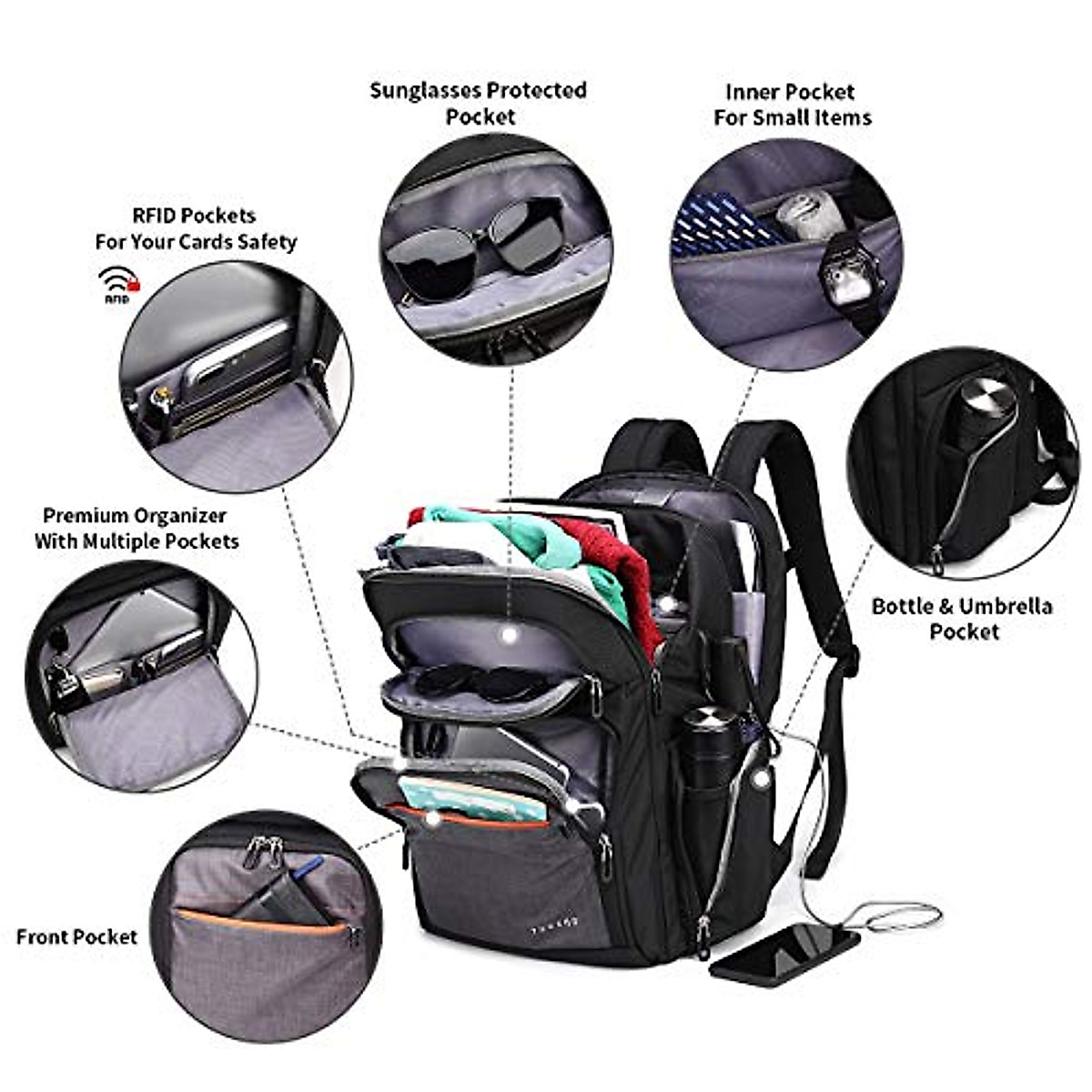 TUDEQU Travel Laptop Backpack,Anti Theft Extra Large Computer Bag with WET Pocket USB Charging Port,Water Resistant TSA Business Computer Backpack for Men Women Fits 17 Inch Laptop and Notebook