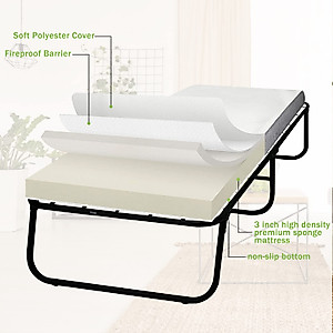 Twin Size Guest Folding Bed, Portable Fold Up Rollaway Bed with 3.9" Thick Memory Foam Mattress & Sturdy Frame, 200LBS Max Load Foldaway Guest Bed for for Spare Bedroom & Office, No Assembly Required