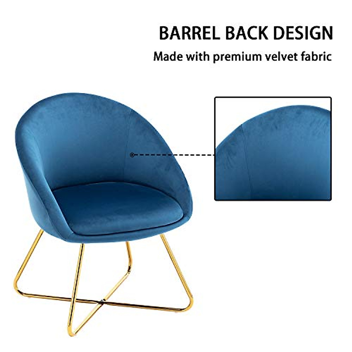 Altrobene Modern Accent Chair, Velvet Dining Chair Set, Living Room Bedroom Kitchen Arm Chair, Golden Finished, Set of 2, Navy Blue