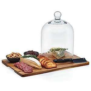 Libbey Acaciawood 4-Piece Cheese Board Serving Set with Glass Dome