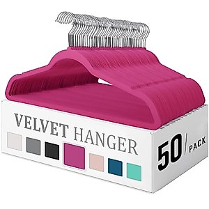 Premium Velvet Hangers 50 Pack, Heavy Duty Study Pitaya Hangers for Coats, Pants & Dress Clothes - Non Slip Clothes Hanger Set - Space Saving Felt Hangers for Clothing