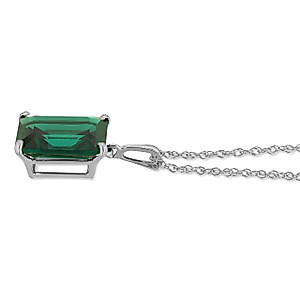 Galaxy Gold GG 14K Solid White Gold Necklace With Octagon Shape 4.5 ctw High Polished Genuine Emerald - Grade AAA (White Gold 24 Inch) LAB GROWN GENUINE REAL EMERALD