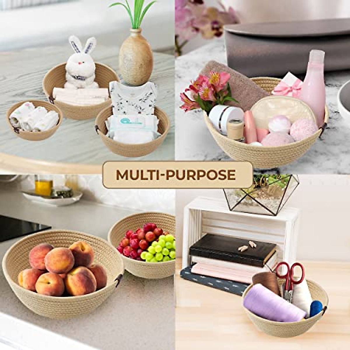 BESTOWALS Baby Changing Basket for Baby Dresser, Moses Basket for Babies, Comfortable and Stylish Cotton Rope Diaper Changing Basket with 3 Small Baskets, Easy to Carry