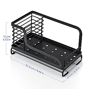 ODesign Kitchen Sink Organizer Sponge Brush Holder with Drain Pan Tray Sink Caddy Countertop Stainless Steel Rustproof - Black