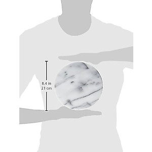 Creative Home Natural Marble Round Trivet Cheese Board Dessert Snack Appetizers Bread Serving Plate Serving Tray, 8" Diameter, Off-White (Color May Vary)