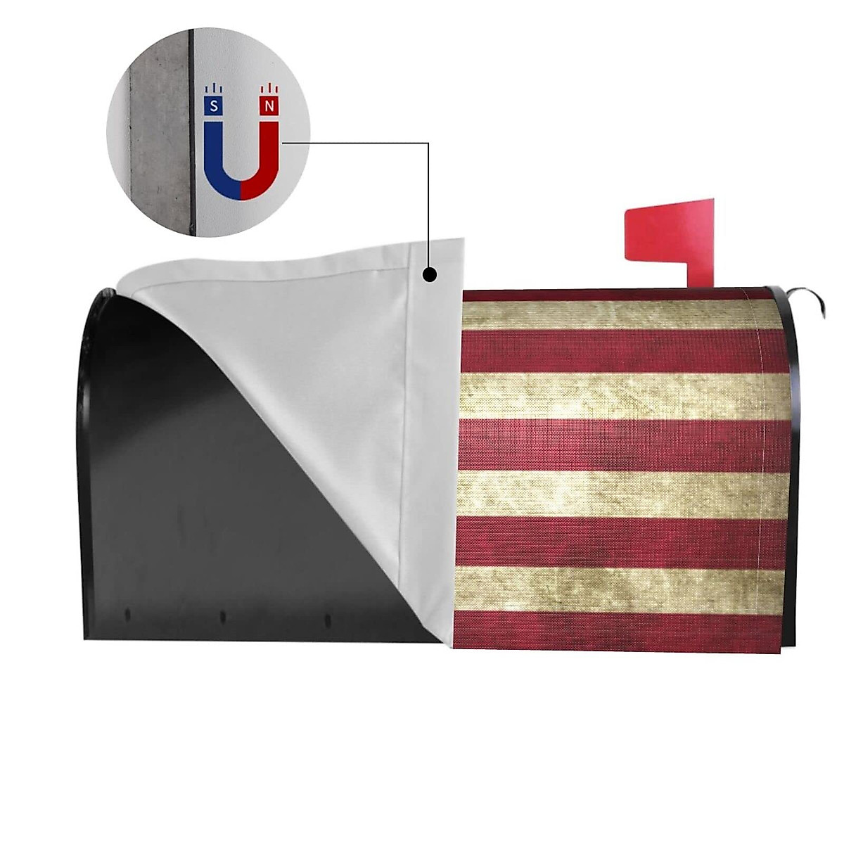 American Retro Flag Magnetic Mailbox Covers, Patriotic USA Flag Mailbox Covers Magnetic Welcome Mailbox Wraps, Post Letter Box Cover for Garden Outdoor Decor Standard Size 21" Lx 18"