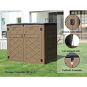 Mrosaa Large Horizontal Storage Sheds,38 cu.ft Resin Garden Shed Weather Resistance,Outdoor Storage Box Lockable for Patio,Backyard,Garden,Home(Brown)