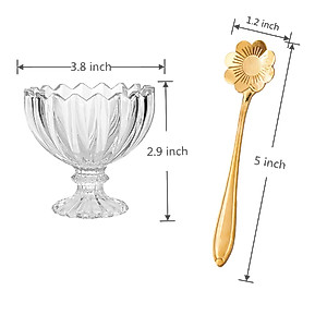 Aebor 6 sets Glass Ice Cream Cups,Dessert Bowls, for Dessert, Sundae, Ice Cream, Fruit, Salad, Snack, Cocktail,etc (Includes 6 Glass Ice Cream Cups And 6 Metal Spoons)