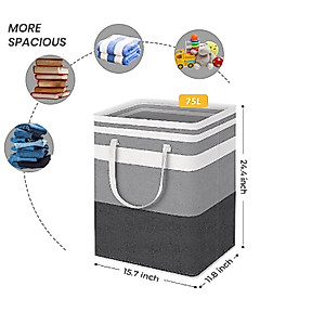 STORAZE 3-Pack Large Laundry Basket,75L Each Waterproof And Freestanding Laundry Hamper, Collapsible Tall Clothes Hamper with Extended Handles for Clothes and Family-Gradient Grey