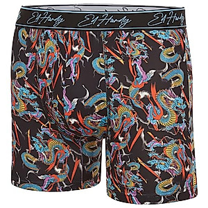 ED HARDY Men's Underwear Boxer Briefs - Comfortable, Breathable, Stylish Design 3 Pack, Dragon, Skulls, Tiger, Medium