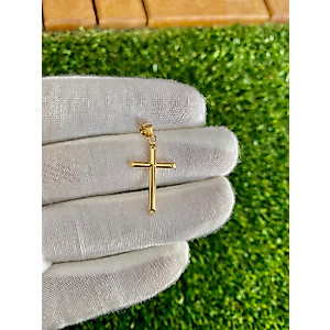 14K Yellow Gold Classic Cross Pendant - 22 x 17 MM Jesus Engraved Pendant Polished Finish - 14K Gold Stamped Religious Pendant - Great Choice for Women and Men